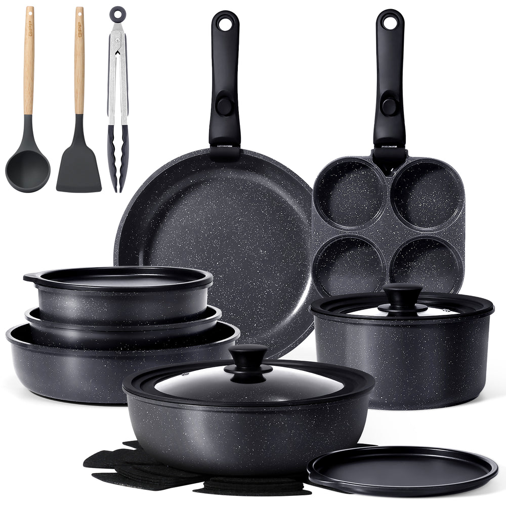 GIPP 21 Piece Ceramic Pots and Pans Set Non Stick, Cookware Set with D
