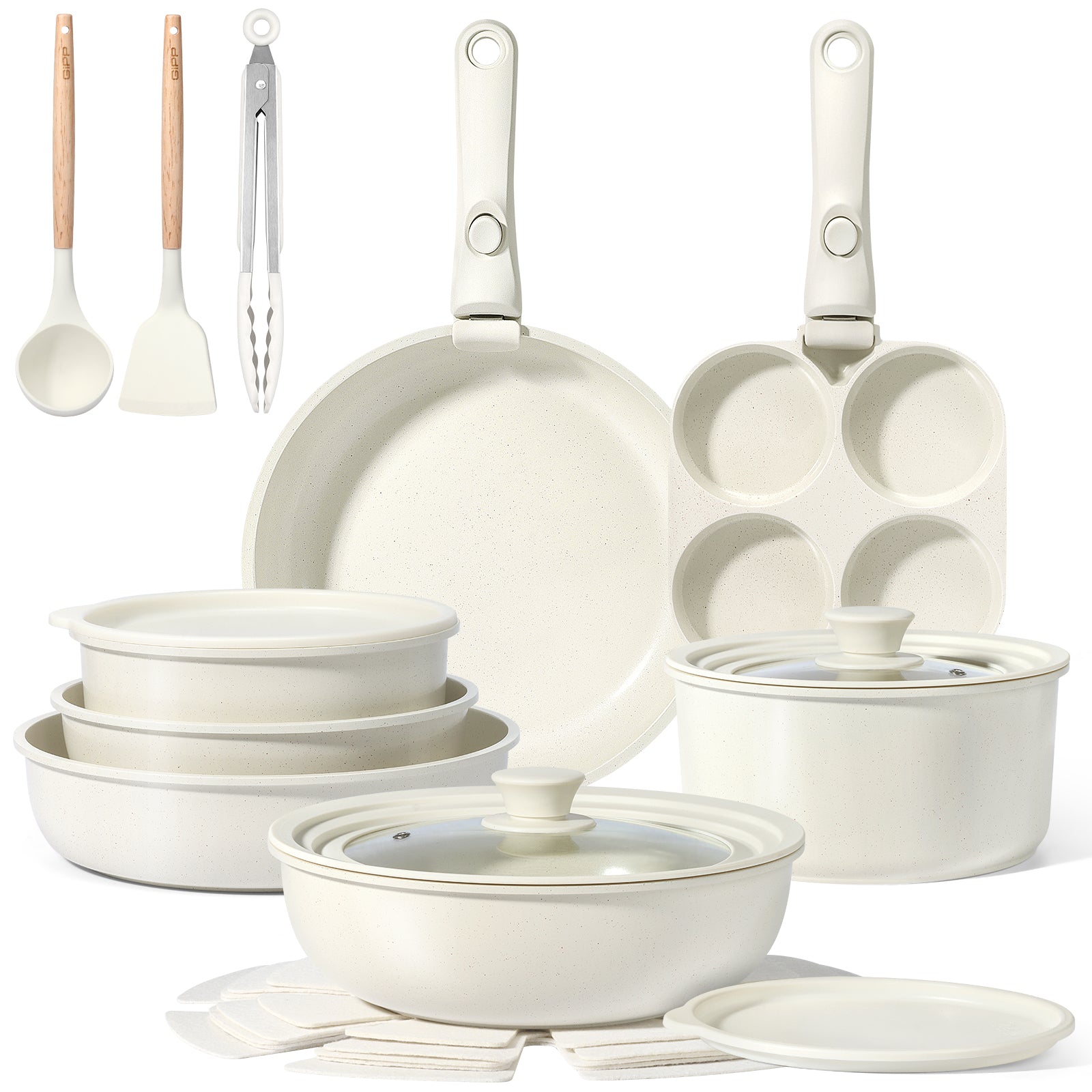 GIPP 21 Piece Ceramic Pots and Pans Set Non Stick, Cookware Set with D