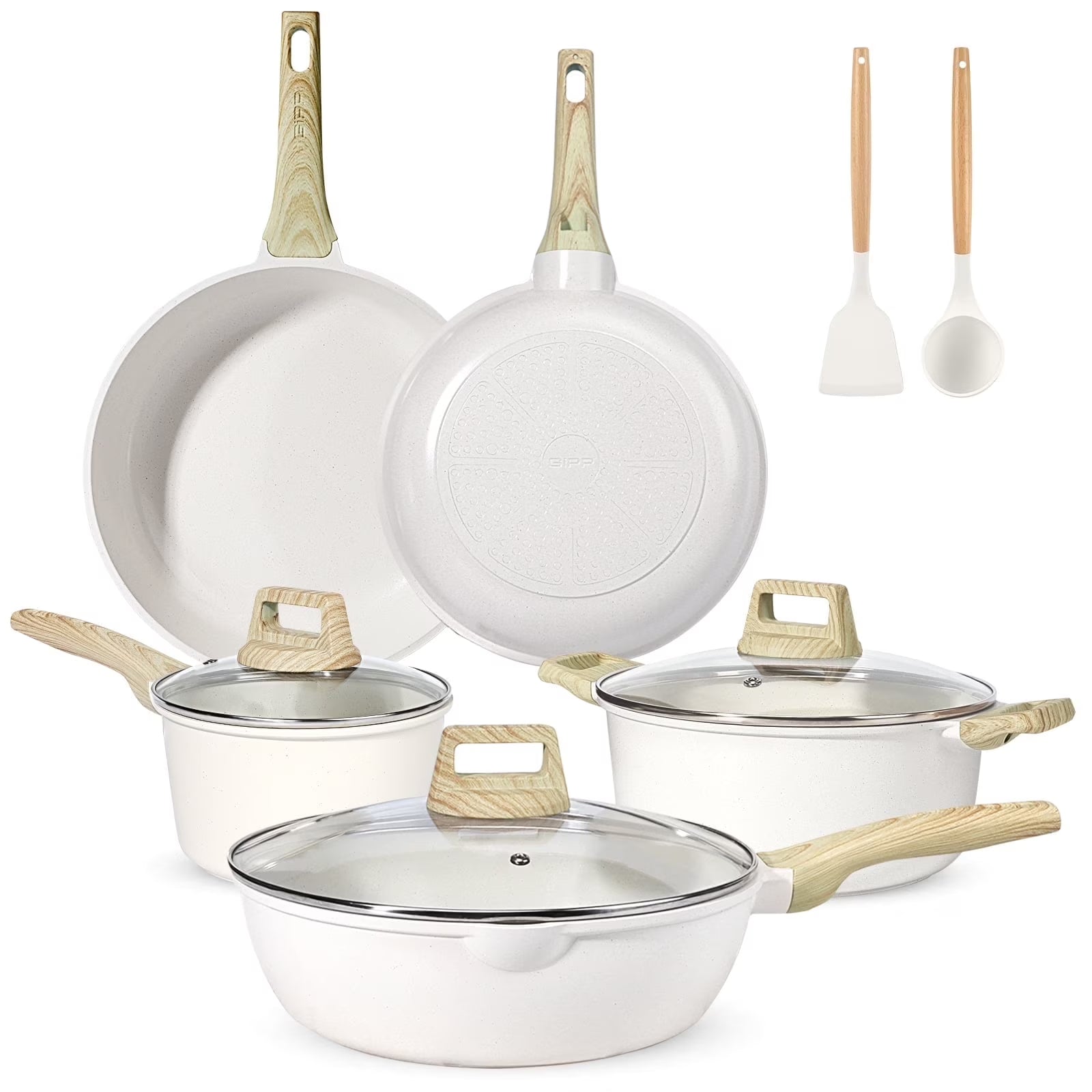 GIPP 10pcs Ceramic Coating Kitchen Cookware Sets,Pots and Pans Set Non