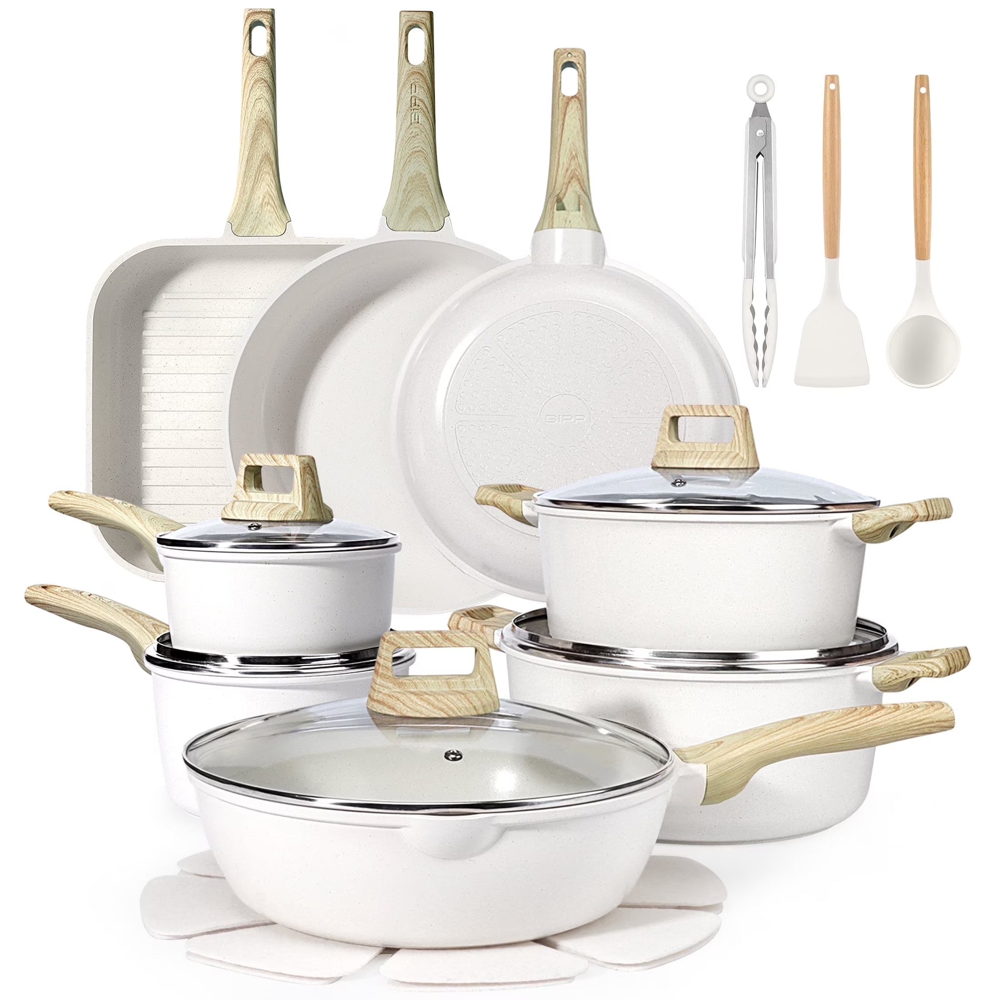 GIPP 21pcs Ceramic Coating Kitchen Cookware Sets,Pots and Pans Set Non