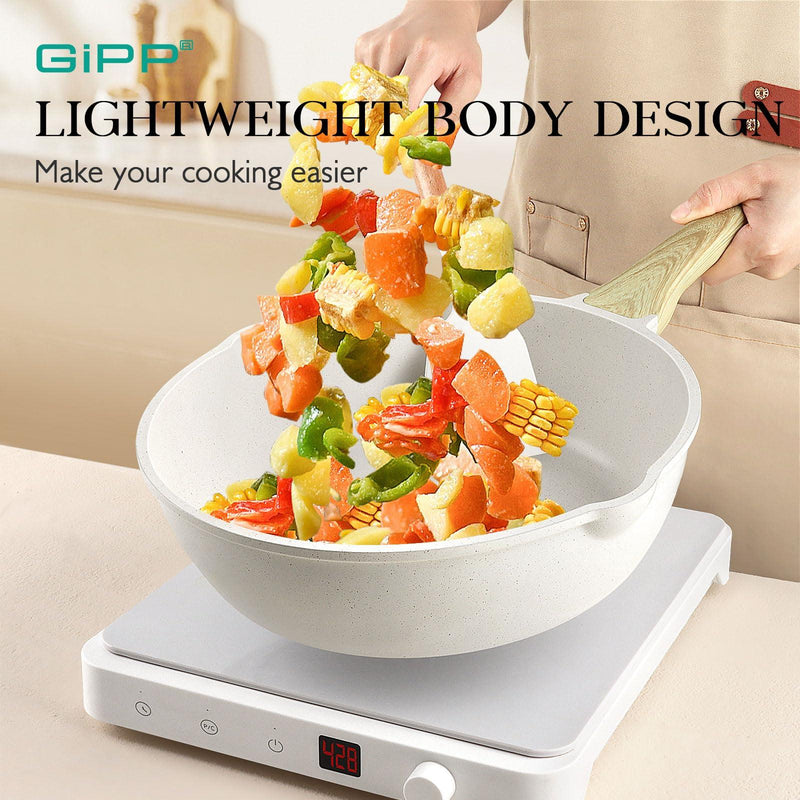 GiPP 10Pcs Nonstick White Granite Pots and Pans Set, PFOS-Free